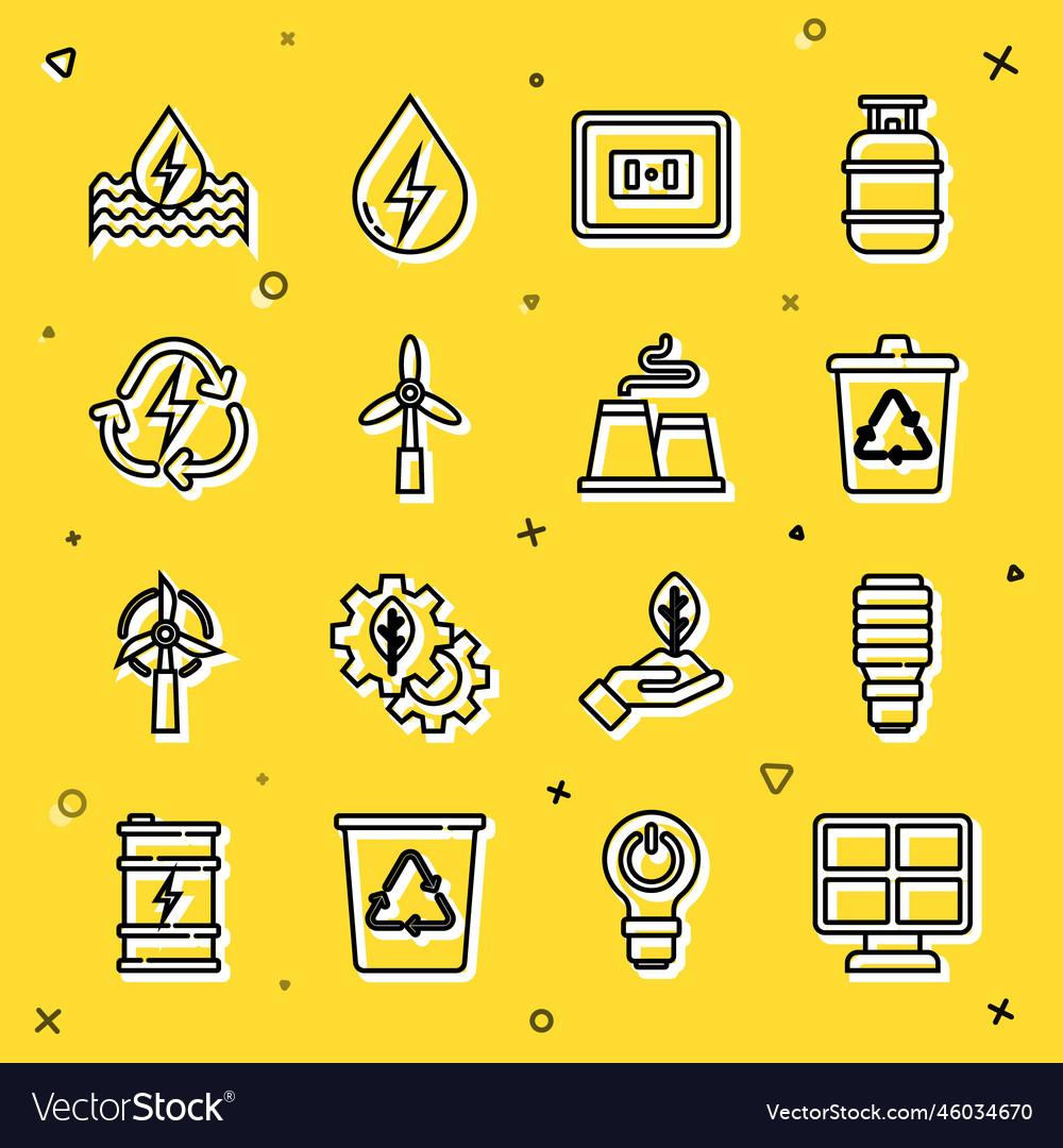 Set line solar energy panel led light bulb Vector Image