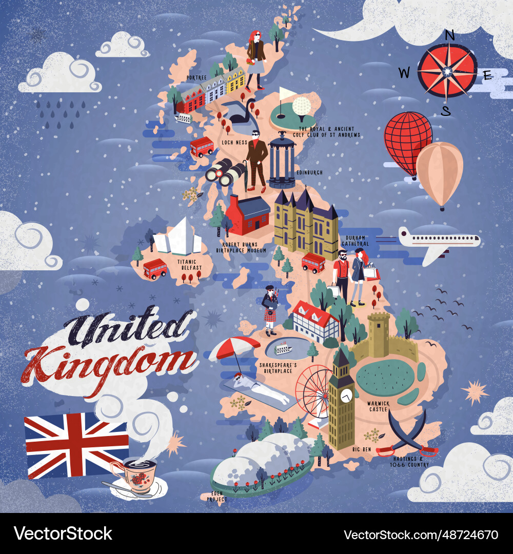 United kingdom travel map Royalty Free Vector Image