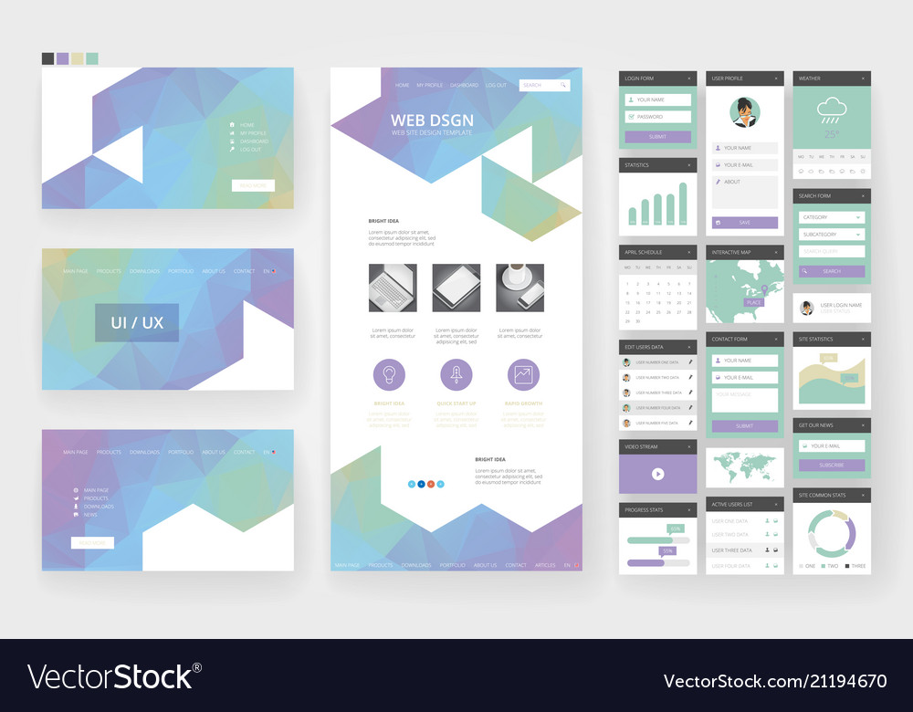 Website design template and interface elements Vector Image