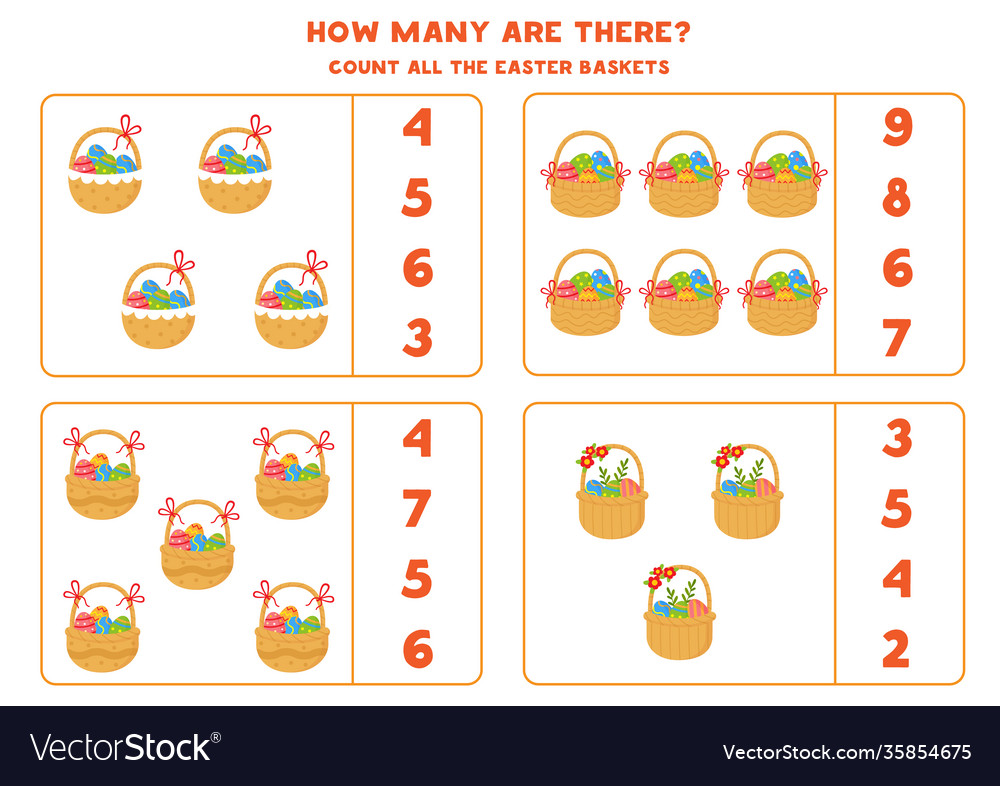 Counting game for kids count easter baskets Vector Image