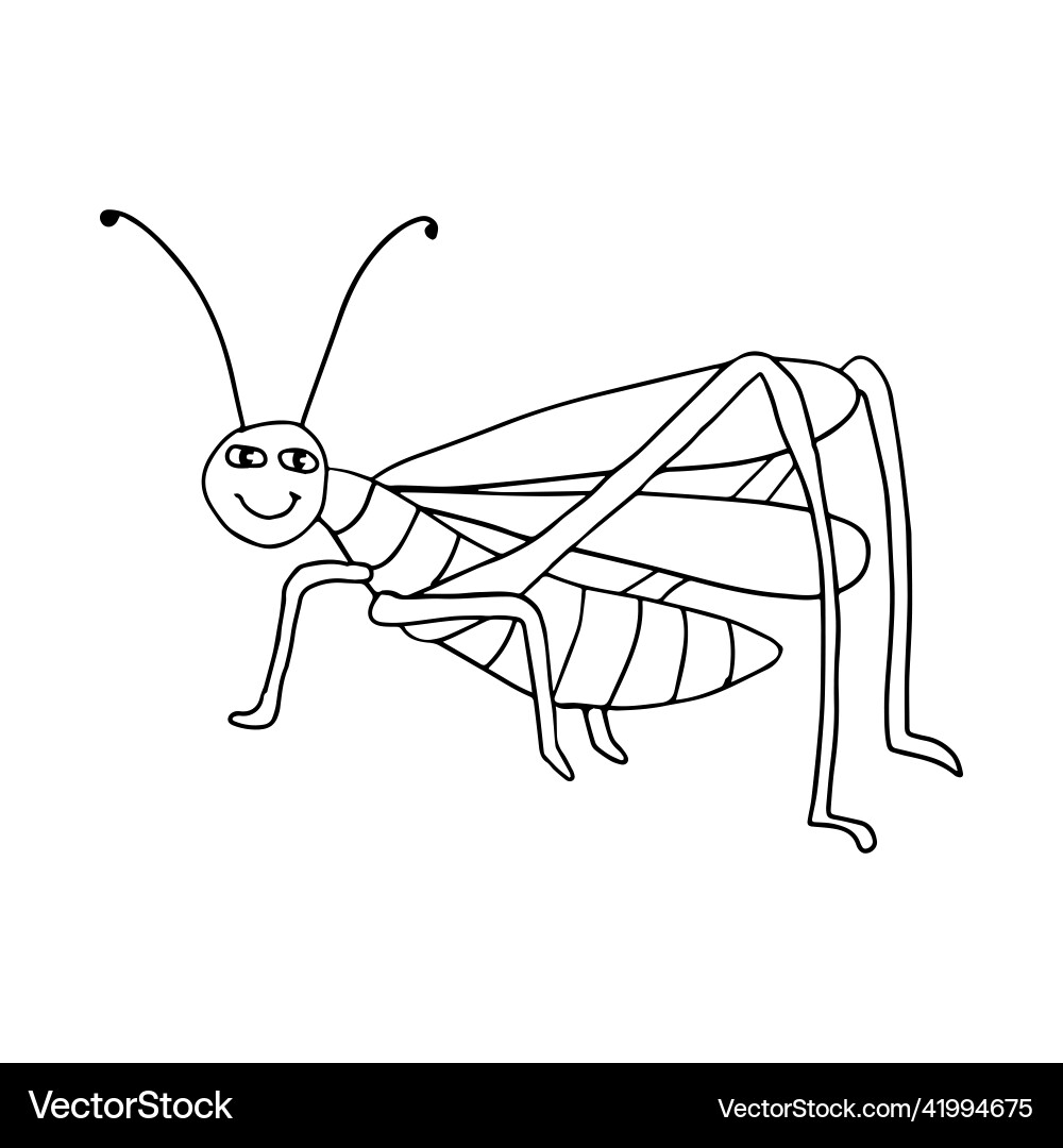 Cute cartoon doodle happy grasshopper Royalty Free Vector