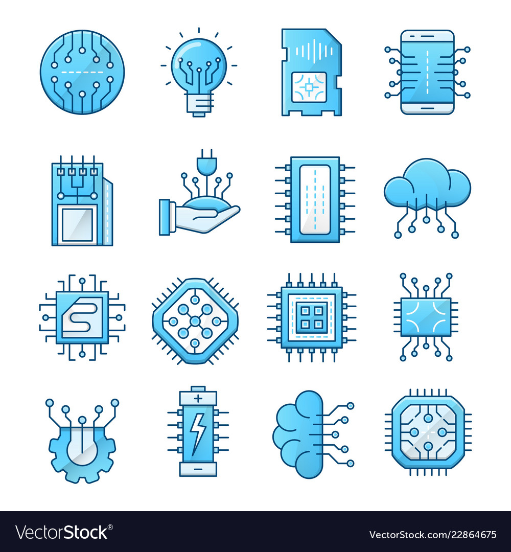 Electronics blue icons set Royalty Free Vector Image