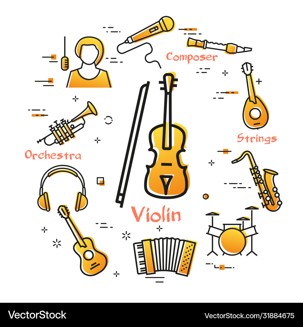 Linear banner for music - violin and bow Vector Image
