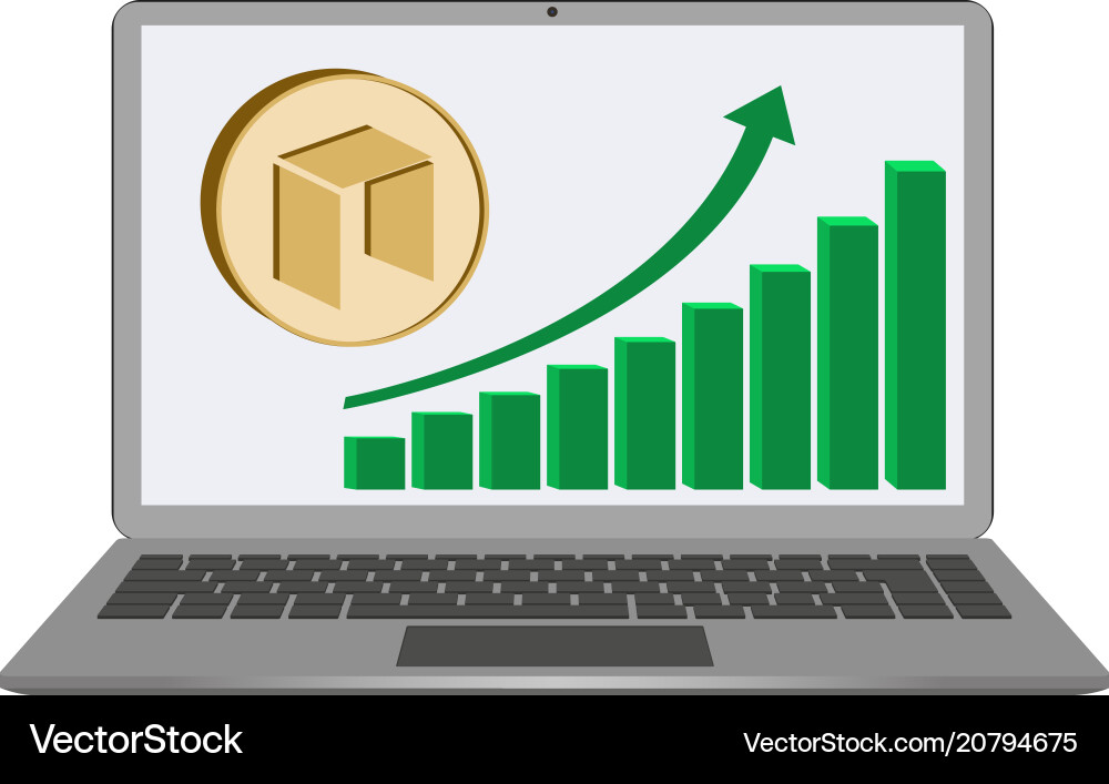 Neo coin with growth chart on a laptop screen Vector Image