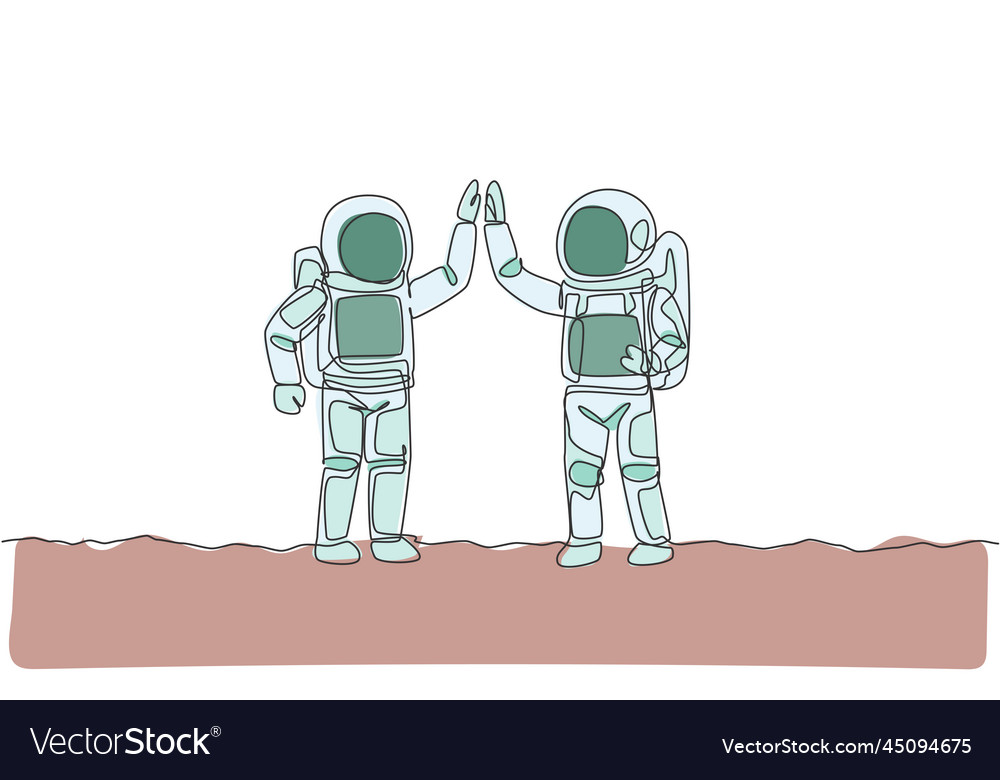 One continuous line drawing of two young happy Vector Image
