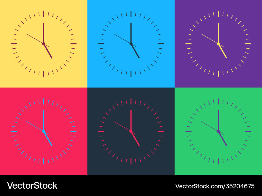 Pop art clock icon isolated on color background Vector Image