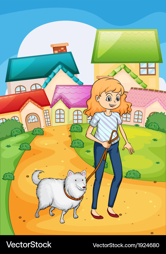 A woman strolling with her dog Royalty Free Vector Image