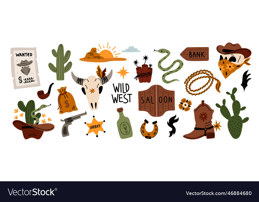 Cartoon Wild West Elements Western Isolated Vector Image