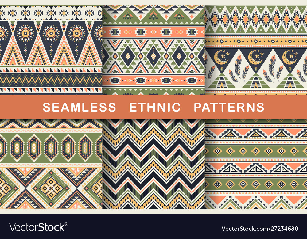 Ethnic seamless patterns Royalty Free Vector Image