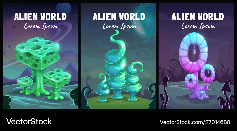 Fantastic backgrounds collection fantasy cartoon Vector Image