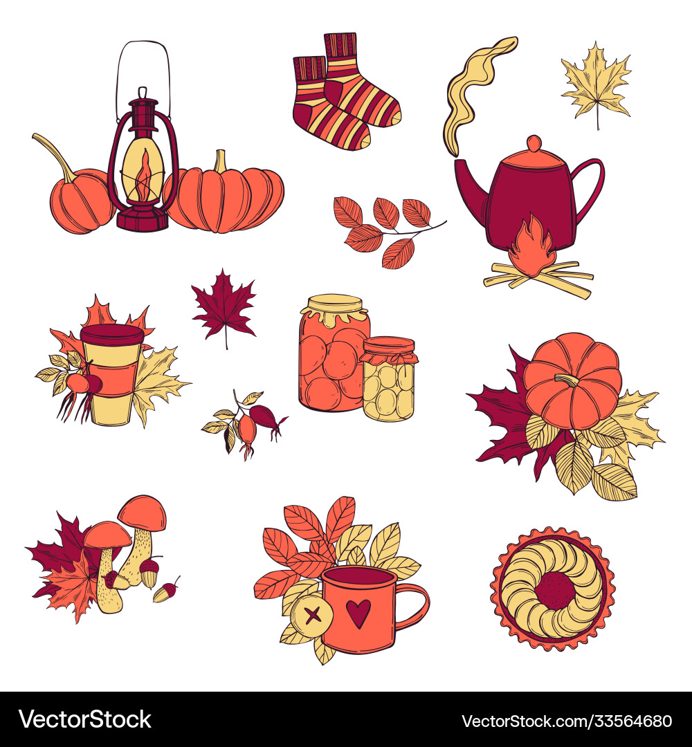 Hand drawn autumn set on white background sketch Vector Image
