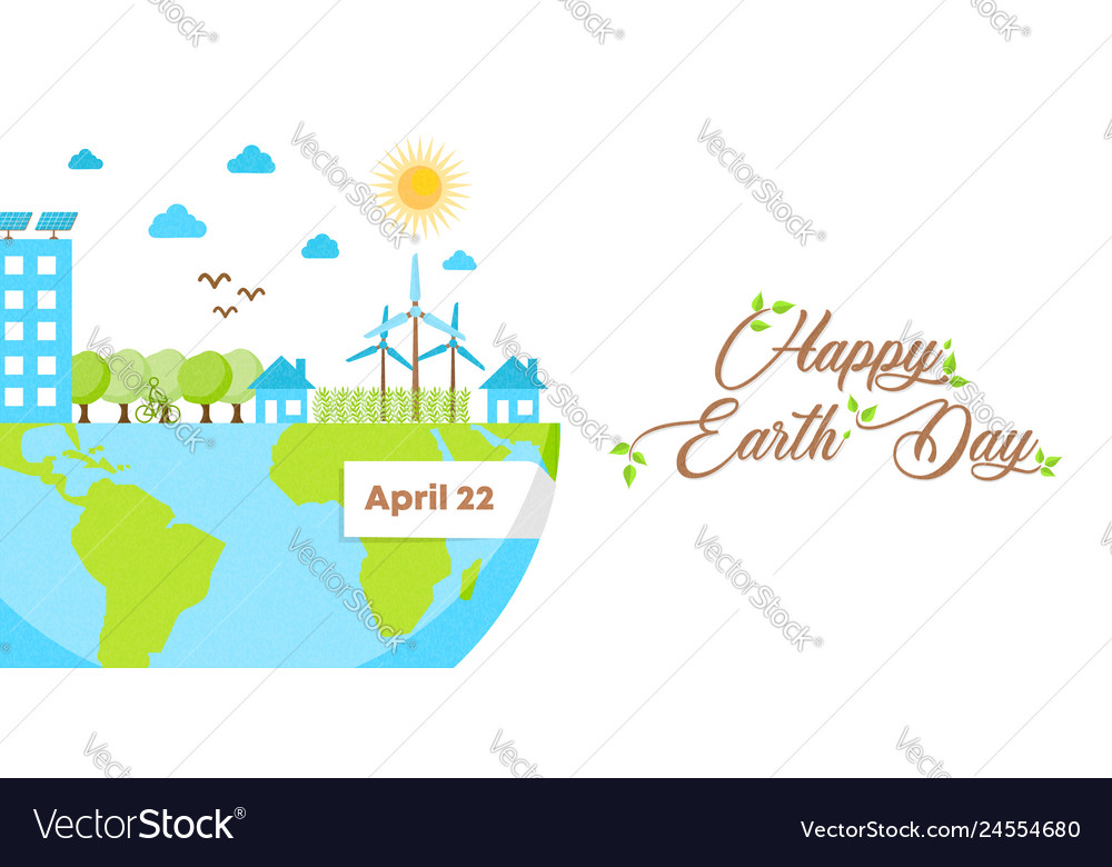 Happy earth day banner of green eco friendly city Vector Image