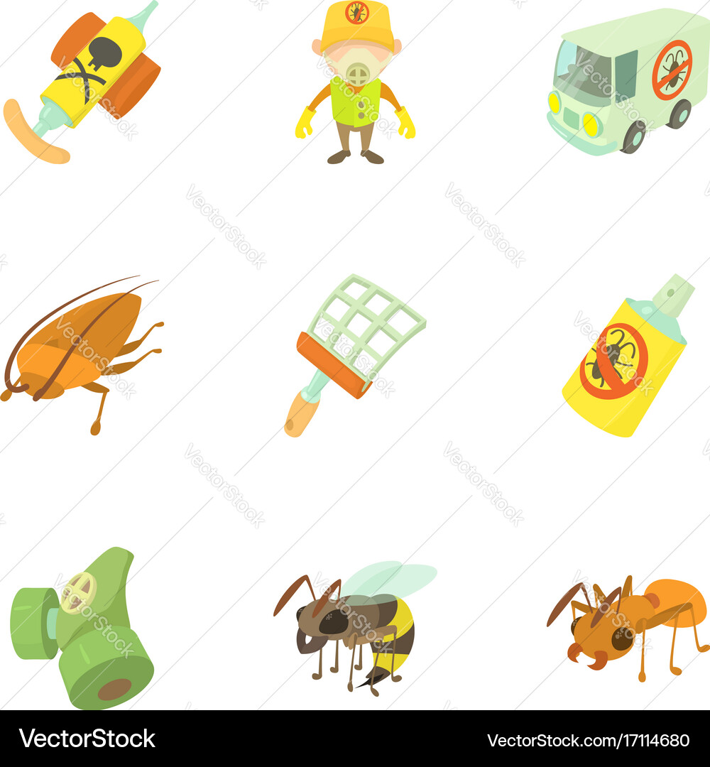Insect control icons set cartoon style Royalty Free Vector