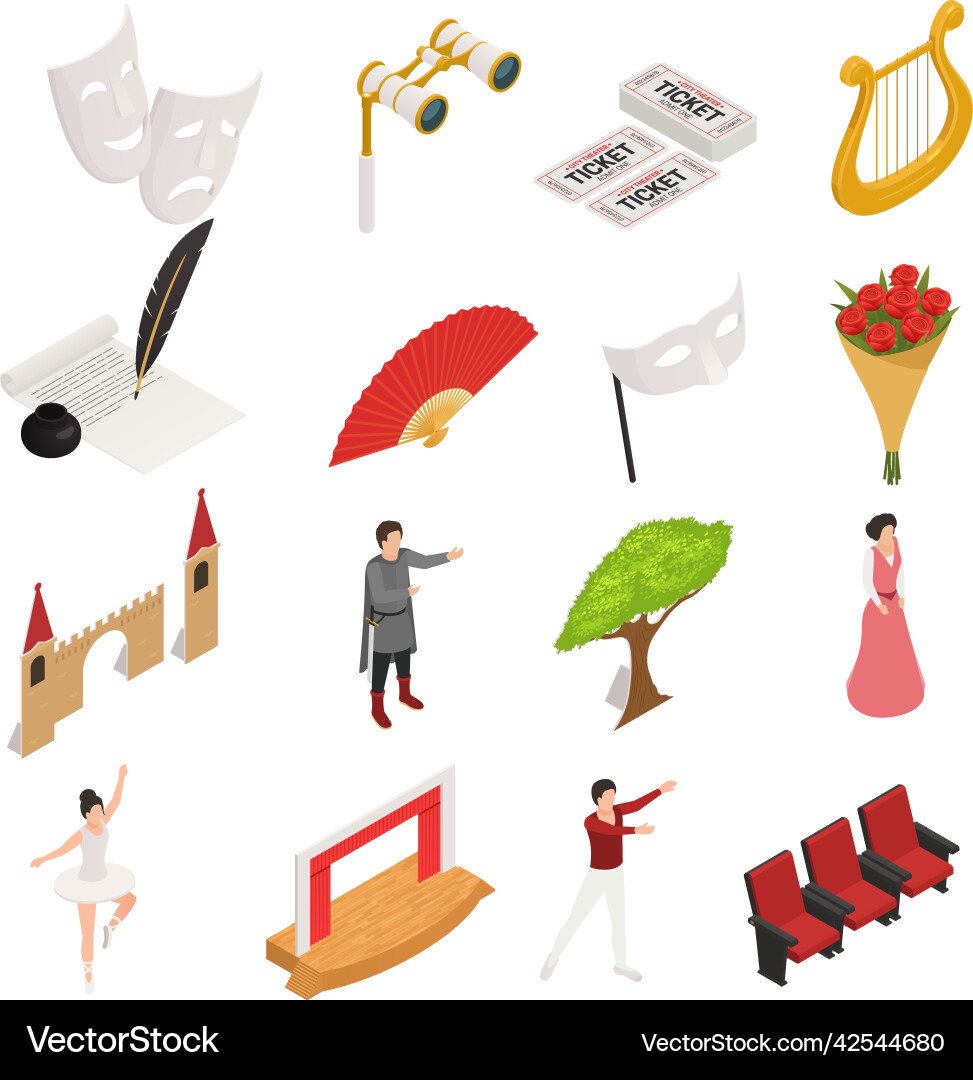Isometric theatre icons collection Royalty Free Vector Image