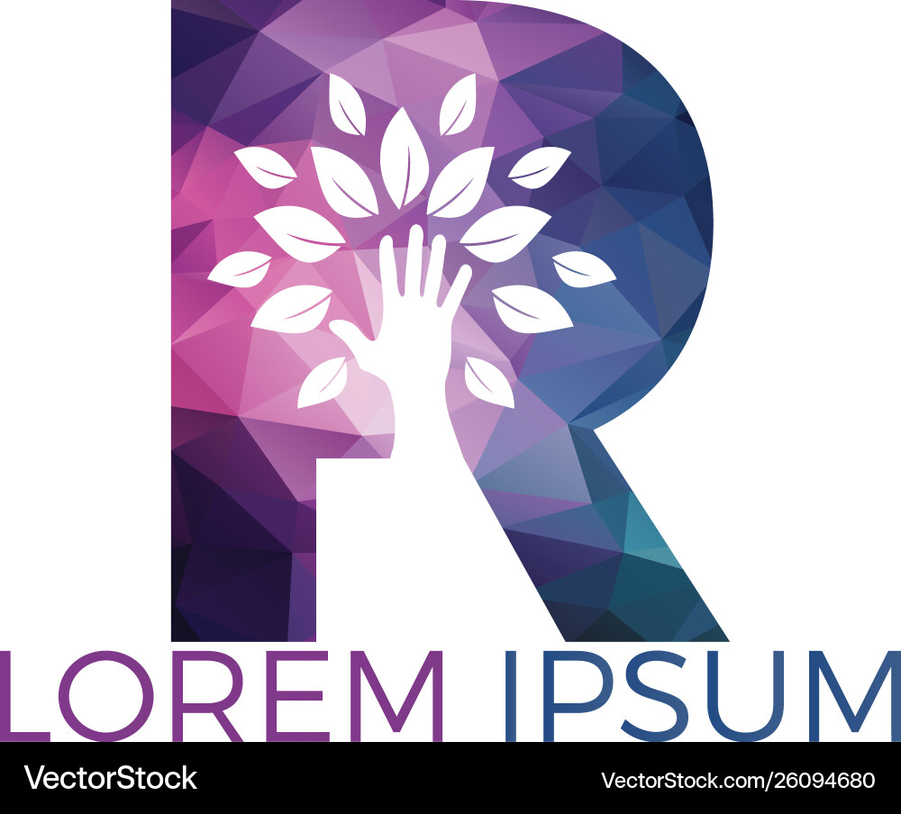 Letter r and hand tree logo design Royalty Free Vector Image