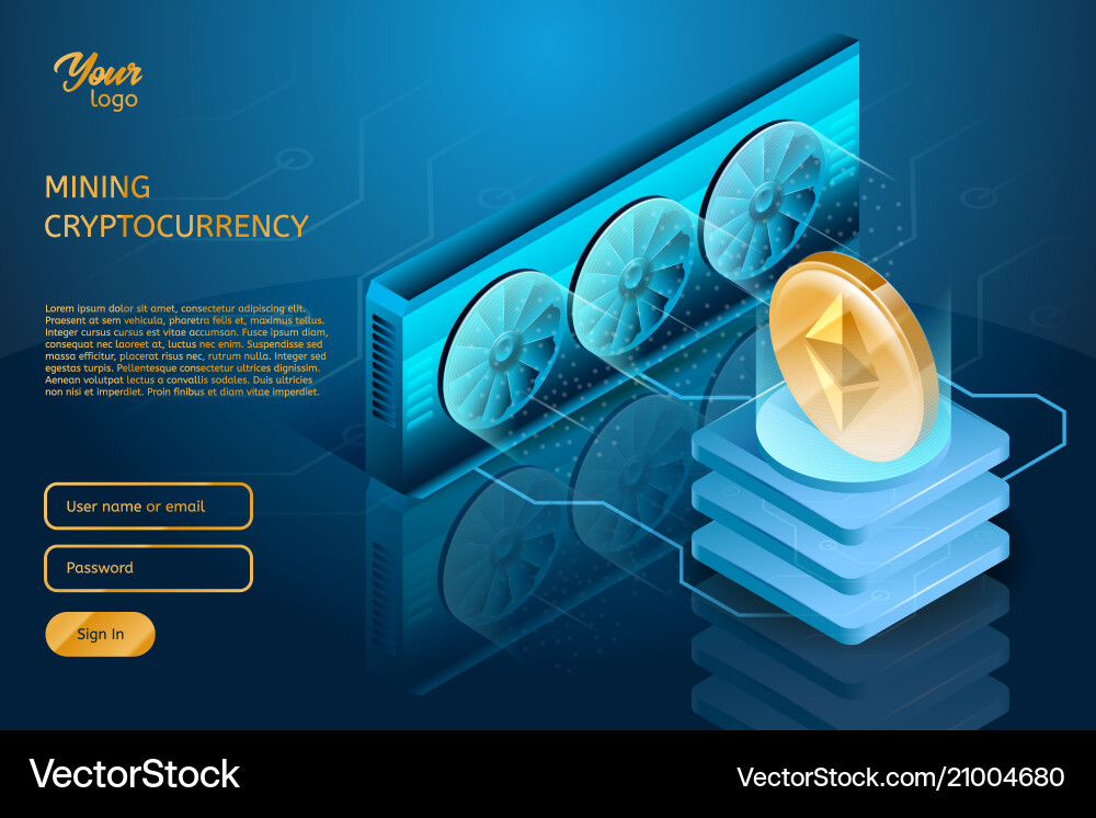 Process of mining the cryptocurrency ethereum Vector Image