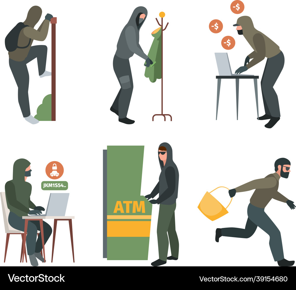 Robbery characters burglaries apartment Royalty Free Vector