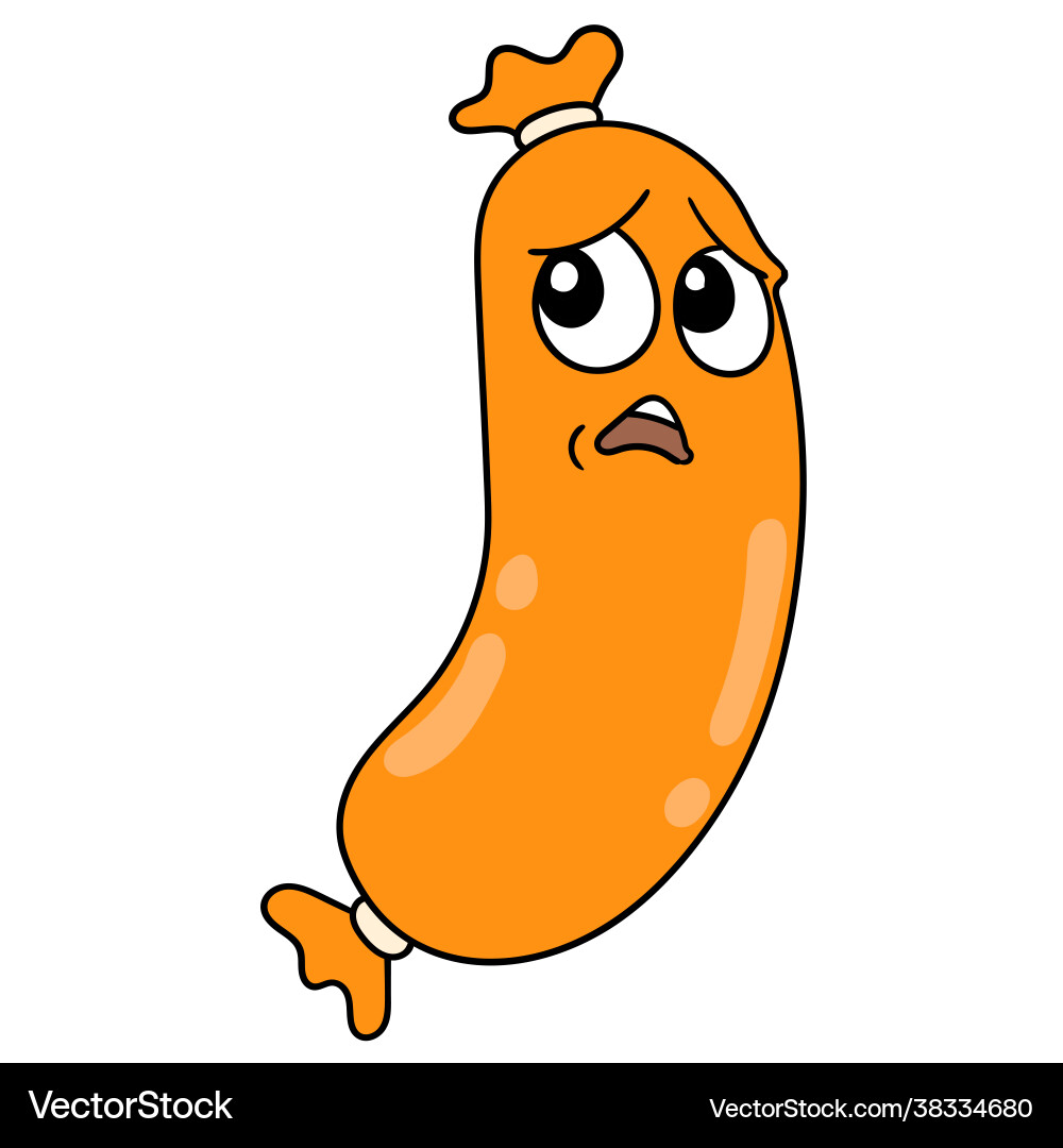 Scared faced meat flavored long sausage sosis Vector Image