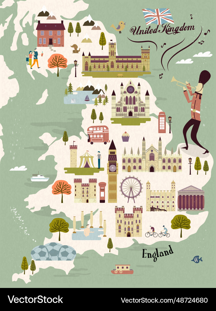 United kingdom travel map Royalty Free Vector Image