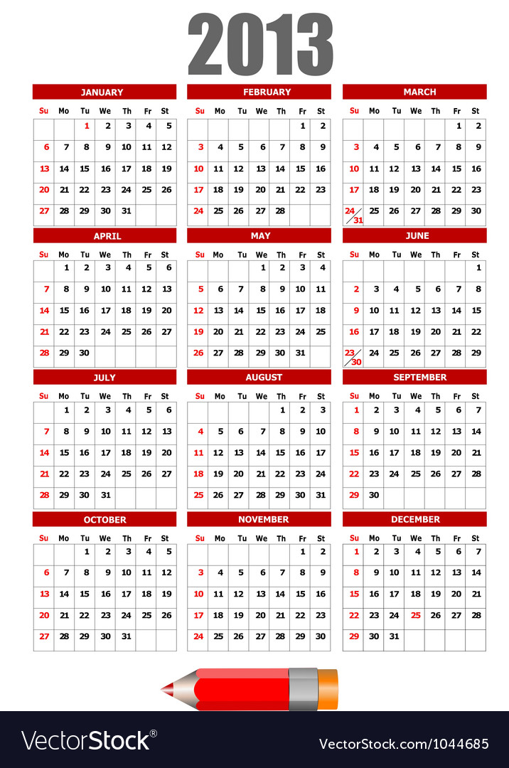 2013 Calendar Royalty Free Vector Image - Vectorstock