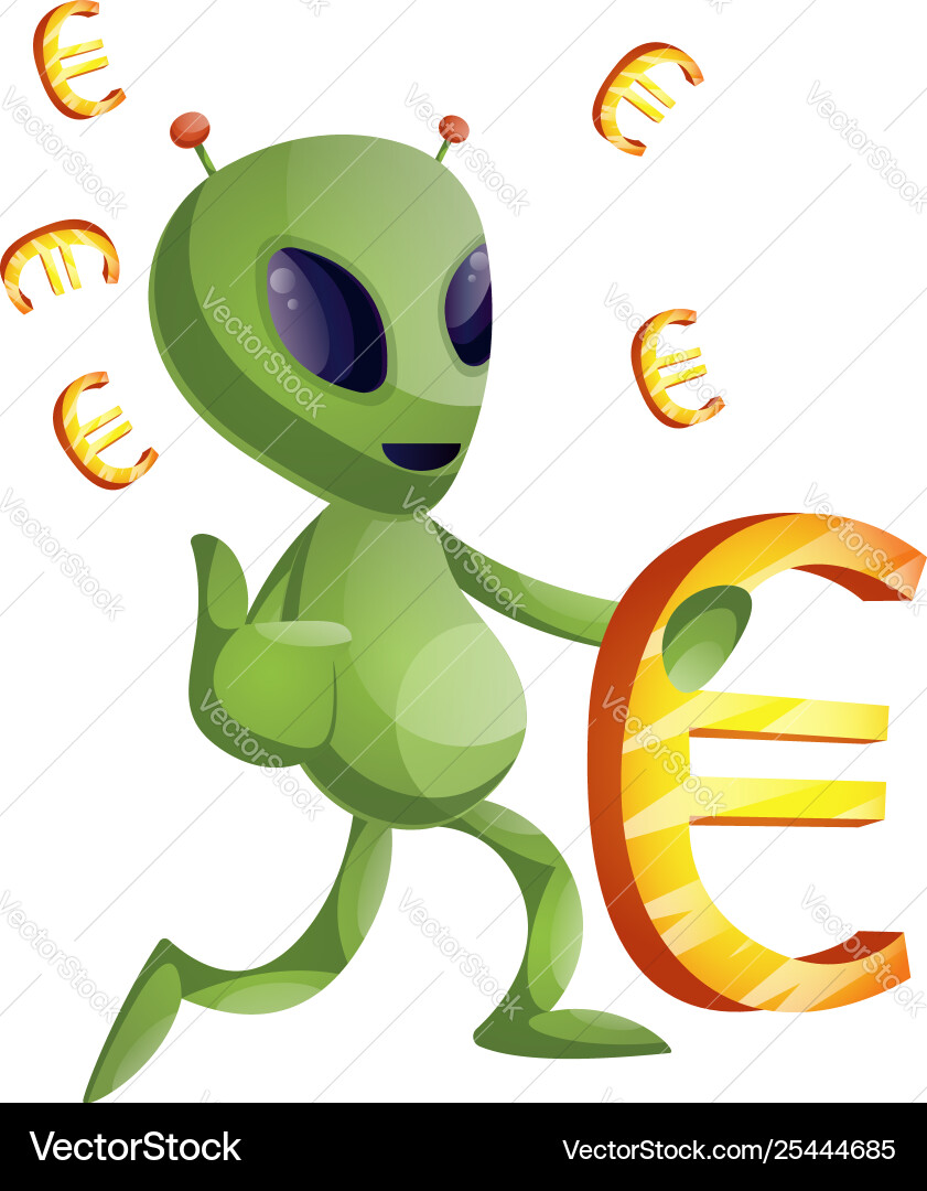 Alien with euro sign on white background Vector Image
