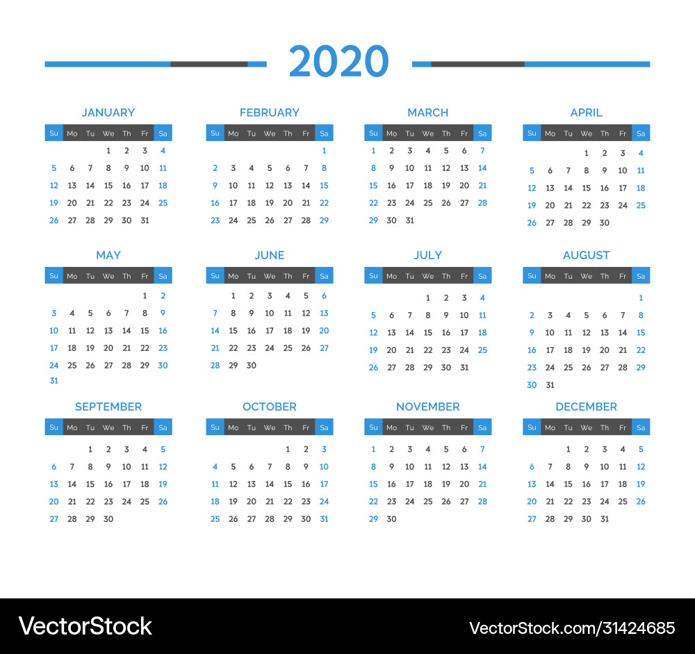 Calendar for 2020 year time management and Vector Image