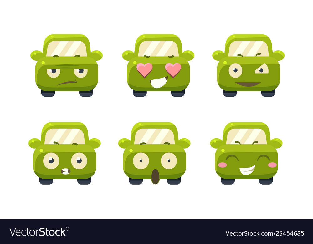Car emoticons set cute green cartoon Royalty Free Vector