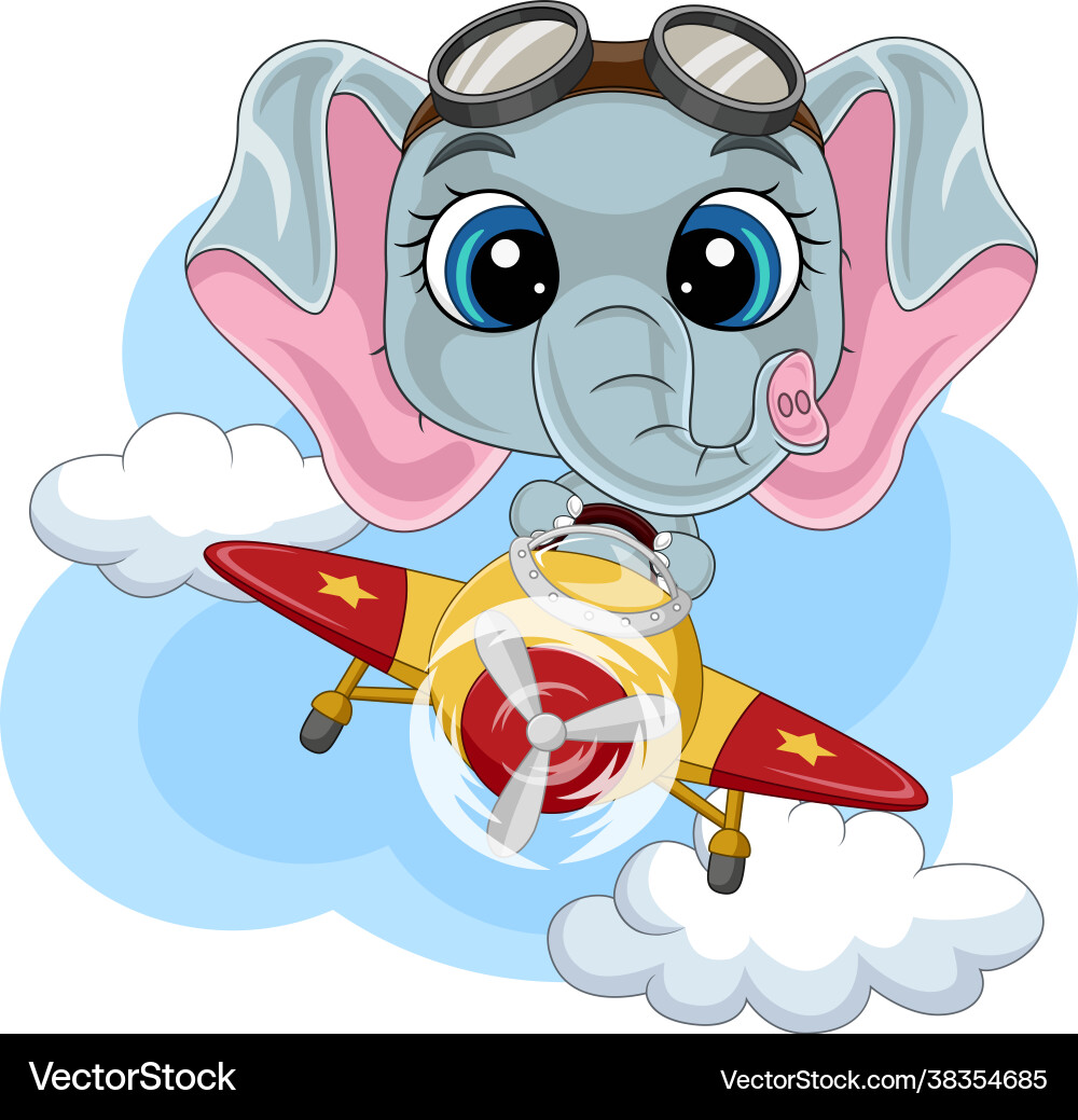 Cartoon baby elephant operating a plane Royalty Free Vector