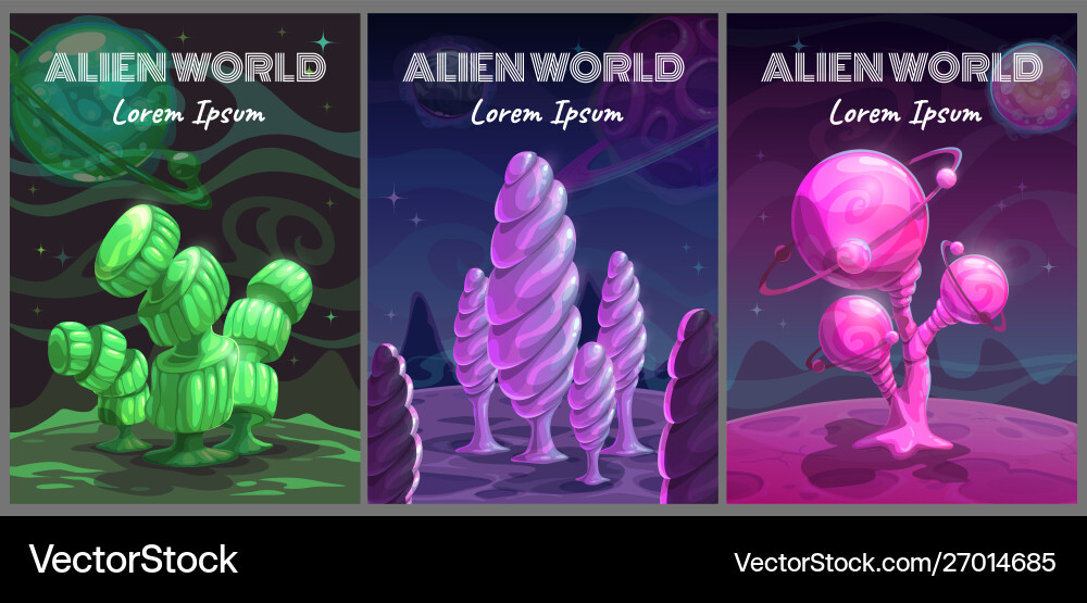 Fantastic backgrounds collection fantasy cartoon Vector Image