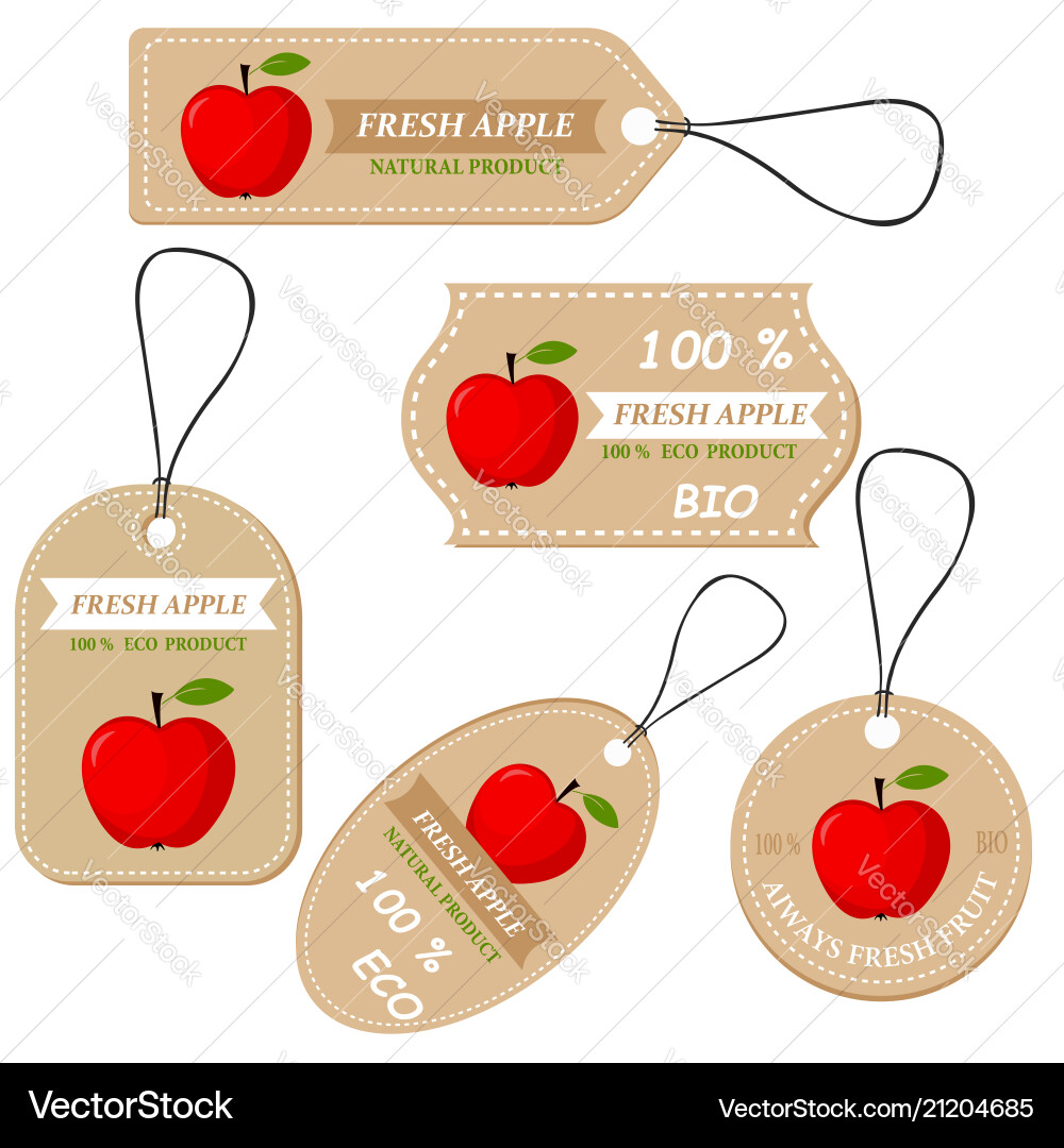 Labels with various fruitsfor apples Royalty Free Vector