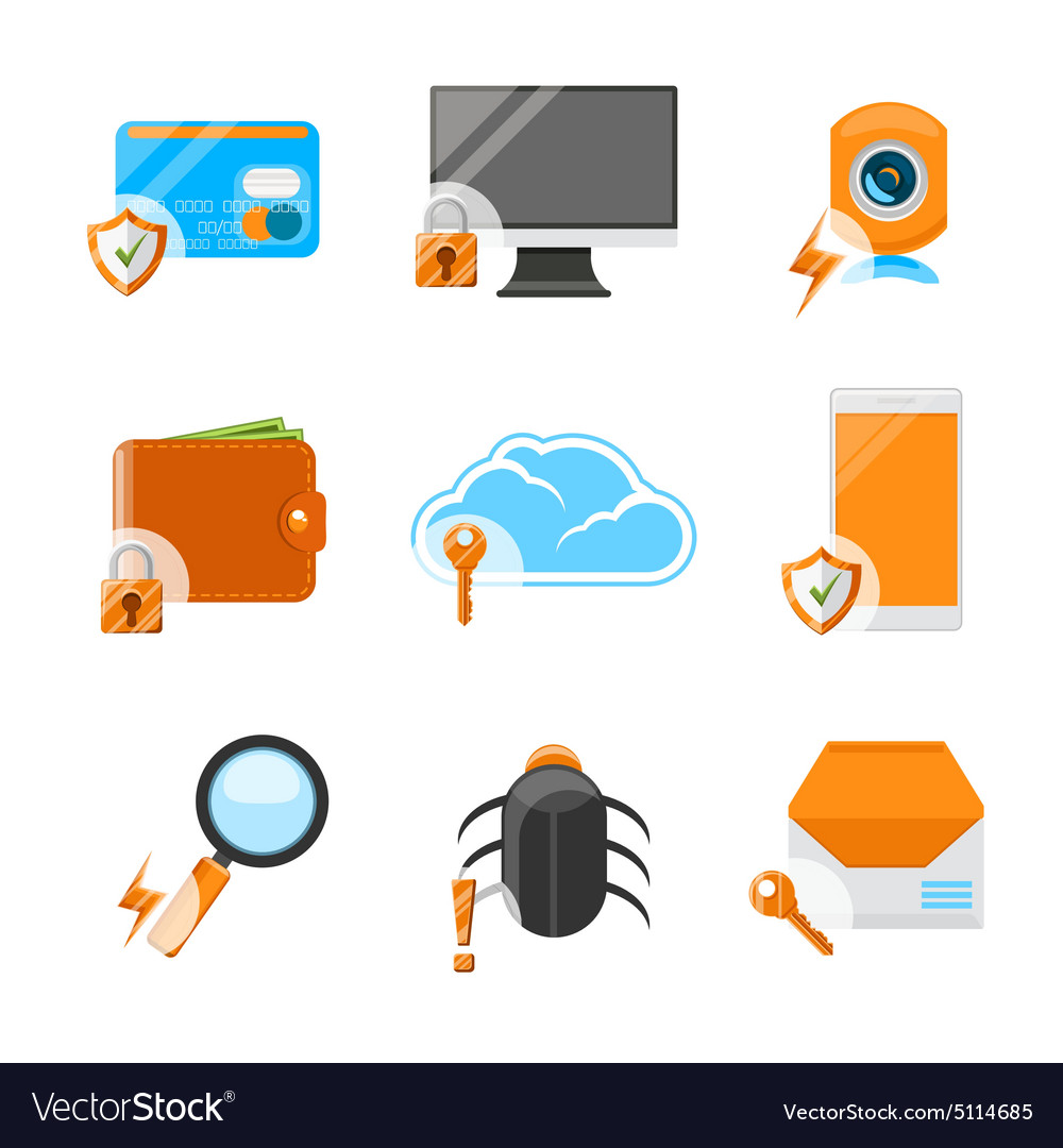 Network security flat icon set Royalty Free Vector Image