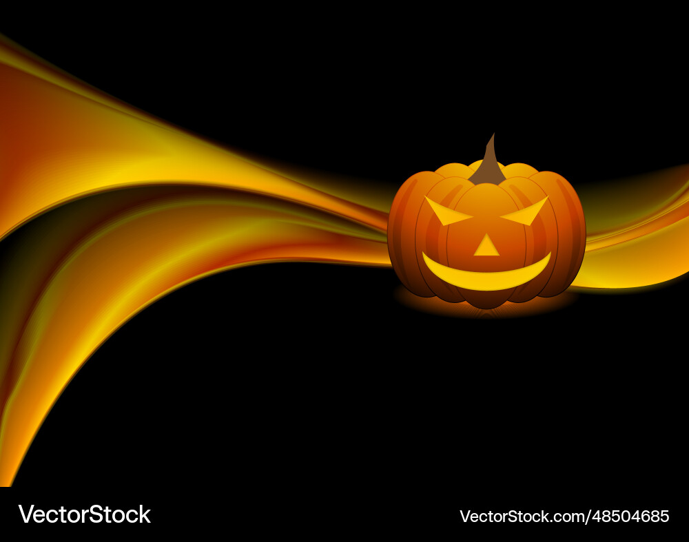 Orange waves and halloween pumpkin on black Vector Image