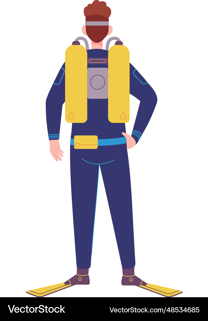 Scuba diver character back view extreme swimming Vector Image