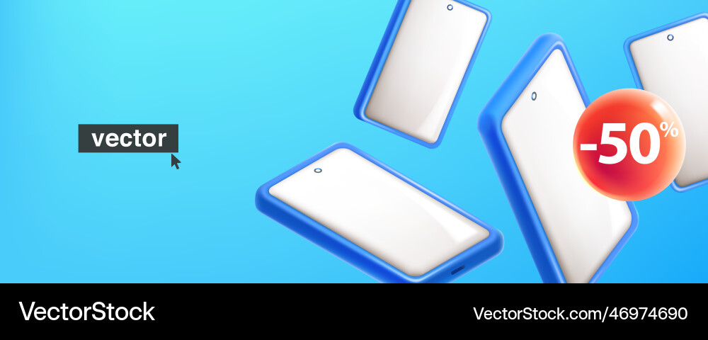 Banner with floating isometric smartphones Vector Image