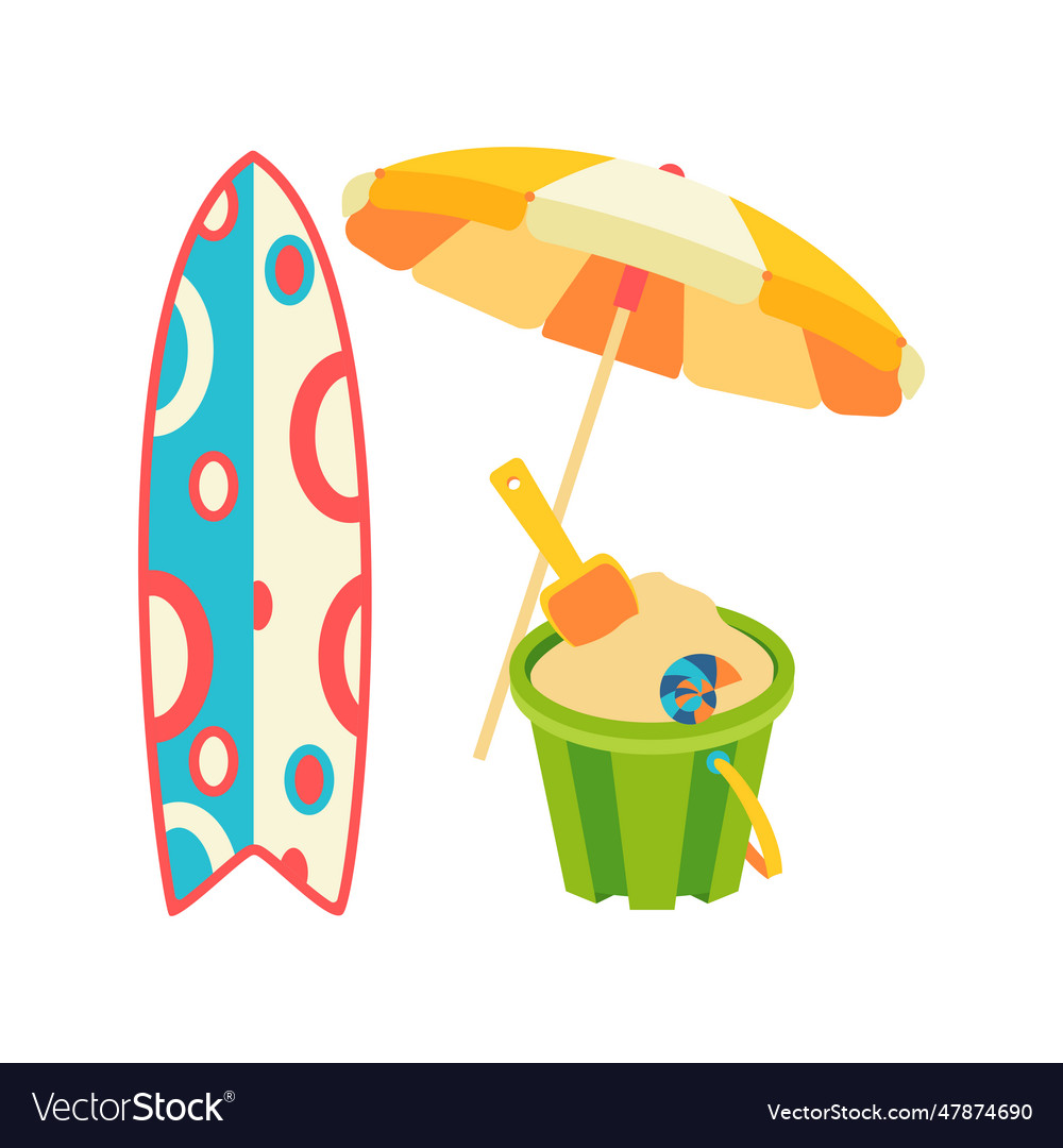 Beach set for summer trips bucket sand umbrella Vector Image
