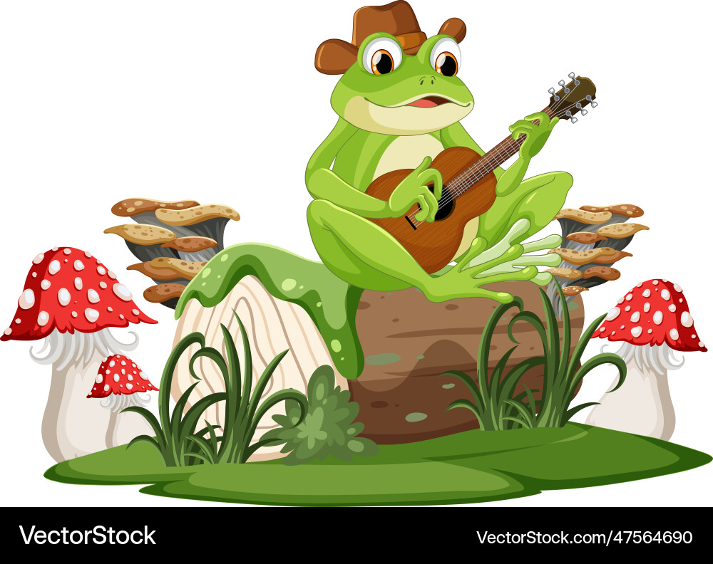 Cartoon green frog playing guitar Royalty Free Vector Image
