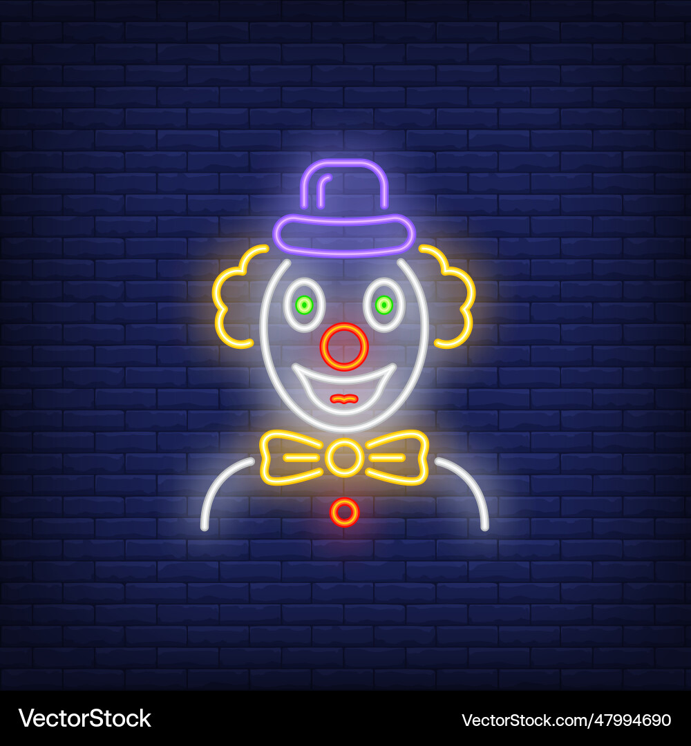 Cheerful clown neon sign Royalty Free Vector Image
