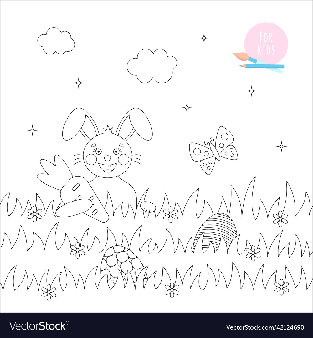 Easter coloring page for kids cute rabbit Vector Image