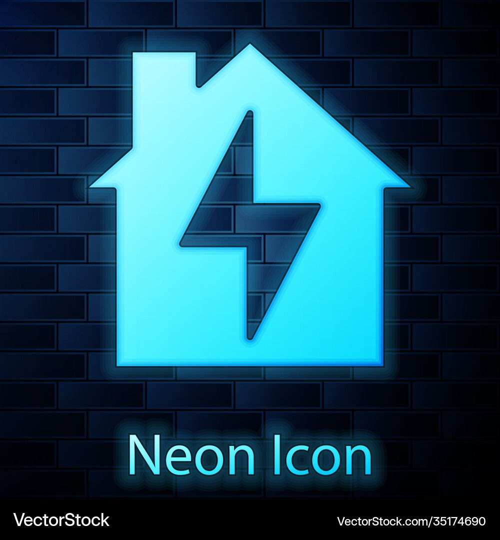 Glowing neon house and lightning icon isolated Vector Image