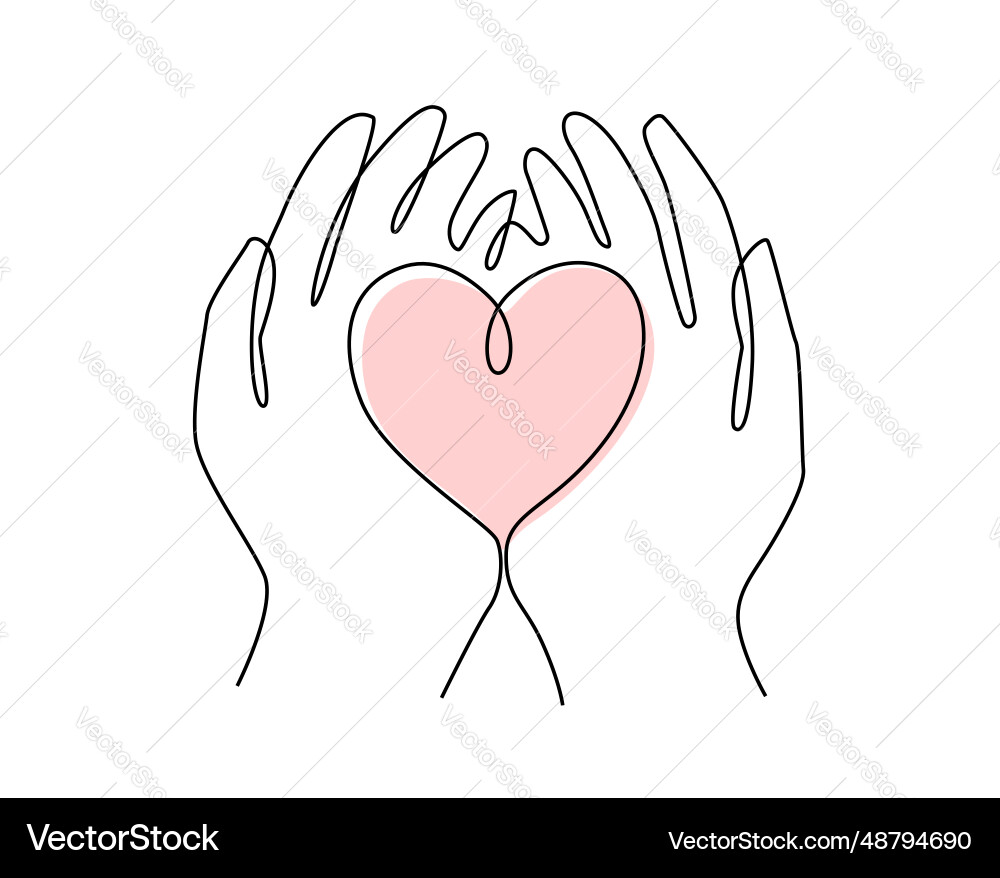 Human hands with heart line drawing contour Vector Image