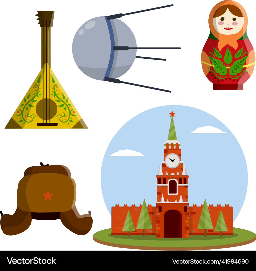 Moscow kremlin set symbol-hat with star Royalty Free Vector