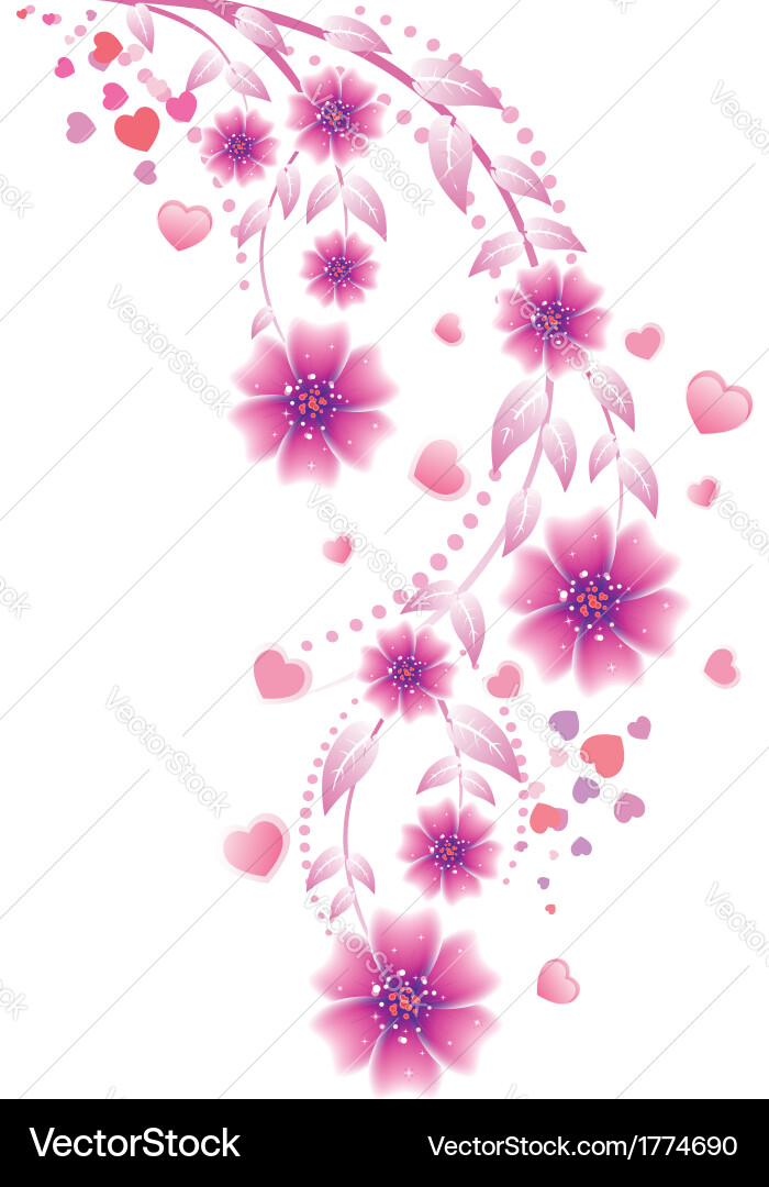 Pink flowers and hearts Royalty Free Vector Image