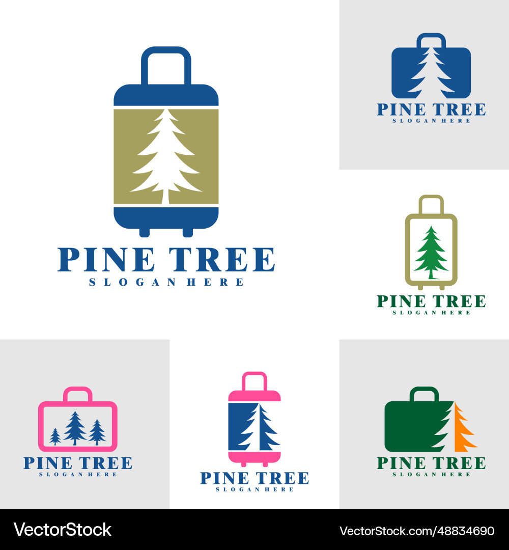 Set of pine tree with suitcase logo design Vector Image