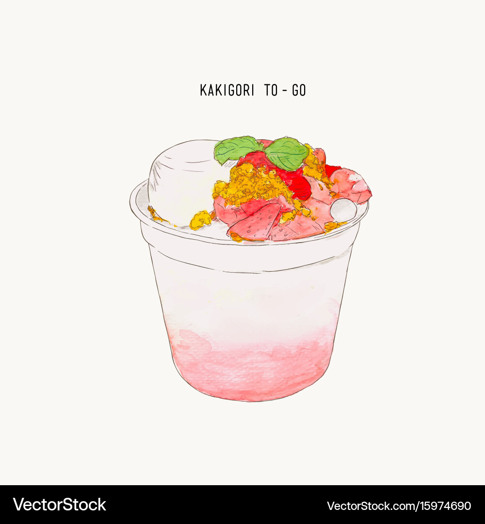 Strawberry pudding crumble kakigori hand drawn Vector Image