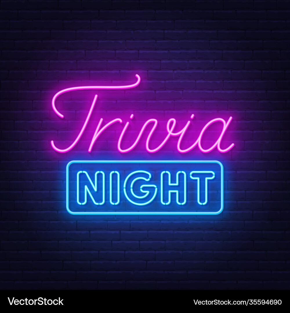 Trivia night neon sign on a brick wall Royalty Free Vector