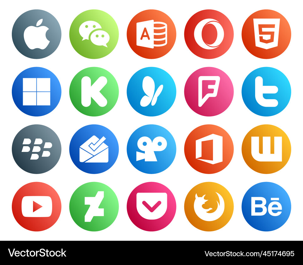 20 social media icon pack including youtube Vector Image
