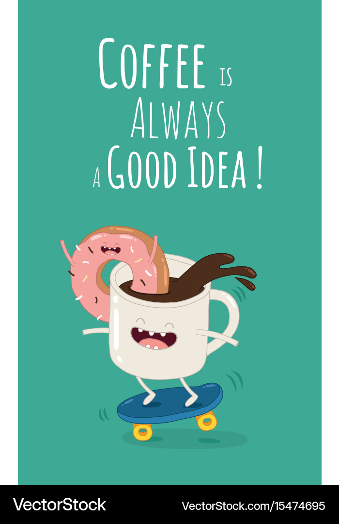 Cartoon comic coffee cup and donut take Royalty Free Vector