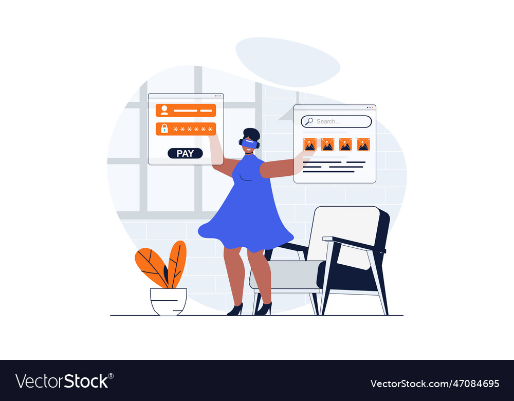 Cyberspace web concept with character scene Vector Image