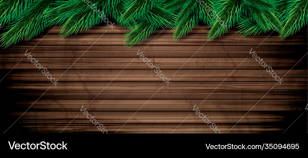 Fir branches on wooden background pine sprigs Vector Image