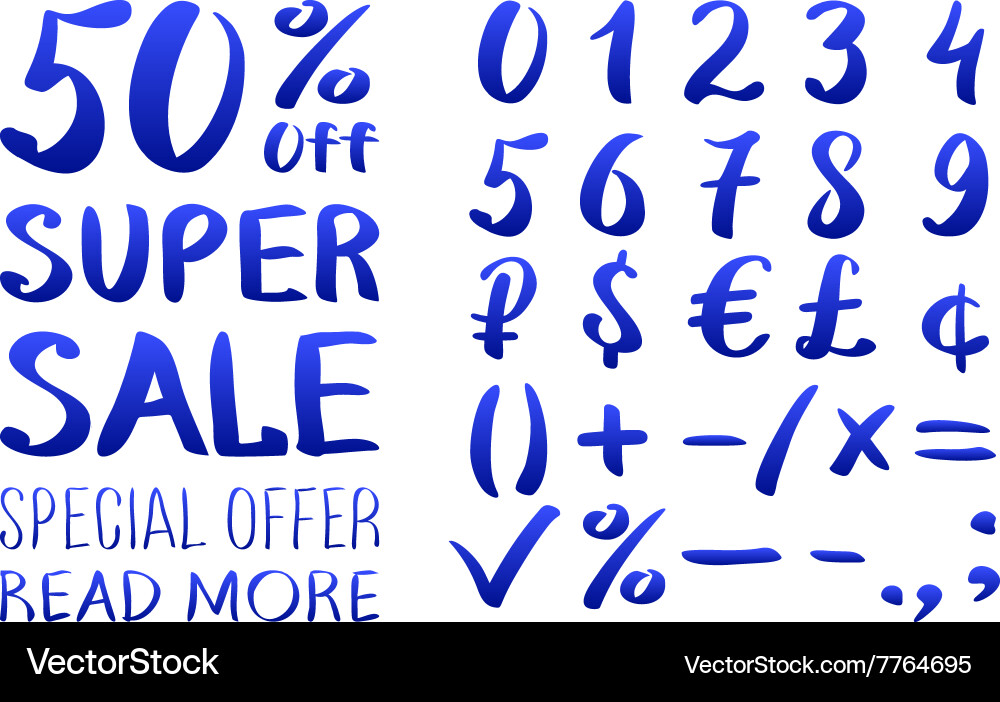 Numbers 0-9 written with a brush on white Vector Image